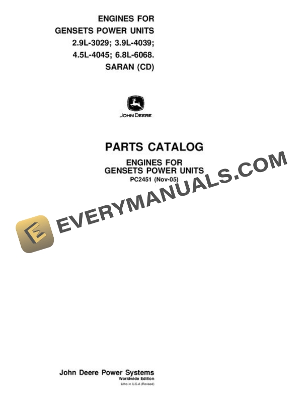 John Deere POWER UNIT Engine Parts Catalog PC2451