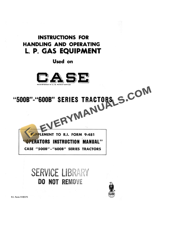 Case 500B, 600B Tractor Operator Manual 9-92171 PDF